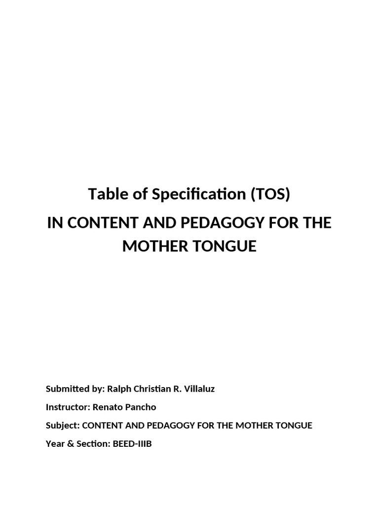 Table of Specification 2 | PDF | Educational Assessment | Semantics