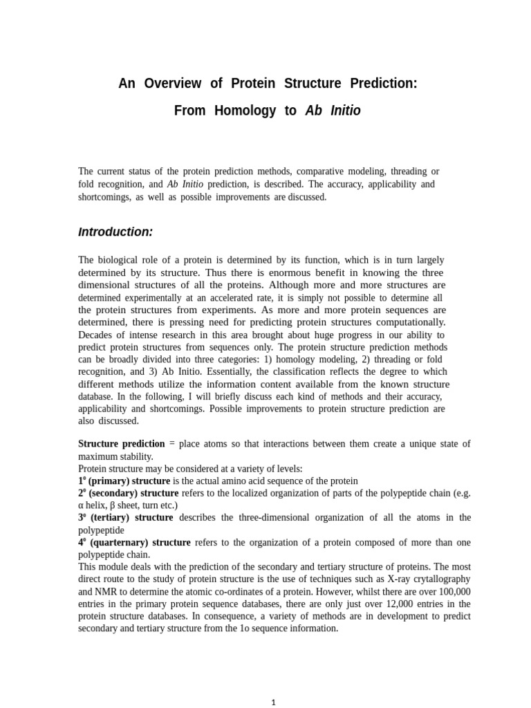 Protein Structure Prediction | PDF | Protein Structure | Proteins