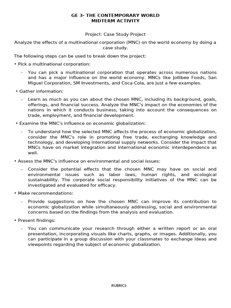 Ge 3 Class Activity Midterm | PDF | Multinational Corporation | Globalization