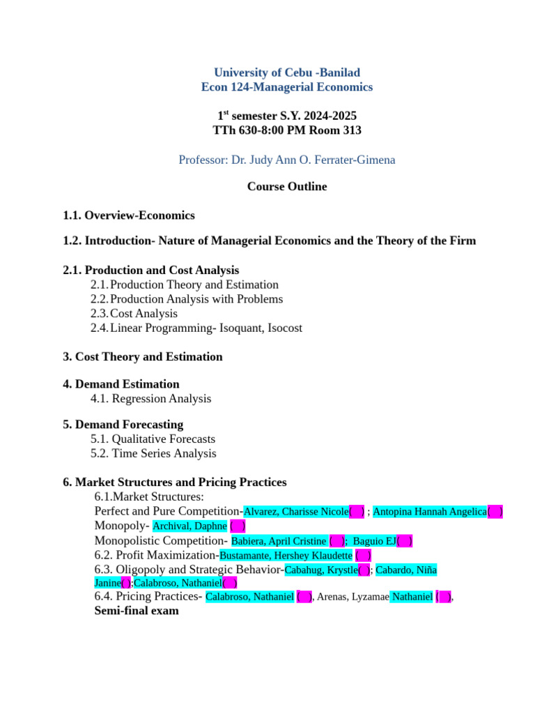 Econ-124-Managerial-Economics-Course-Outline-TTh (1) | PDF | Price ...