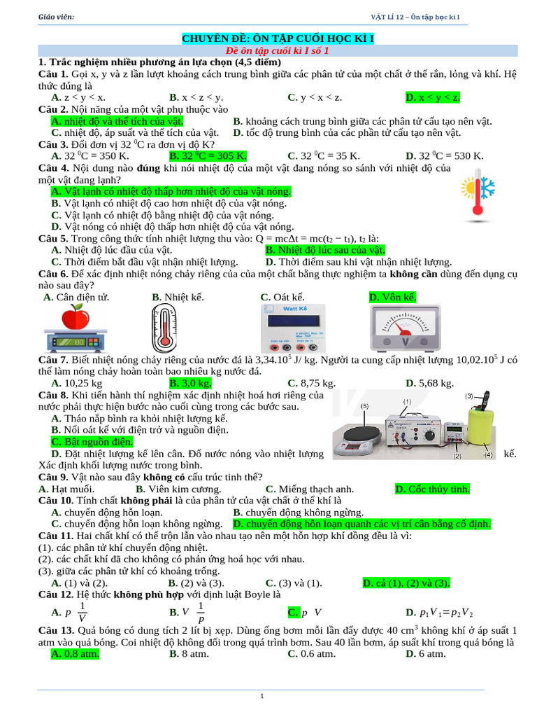 Bộ 1 - 2024 - BT12 - Ôn Tập Cuối Kì 1 - GV | PDF