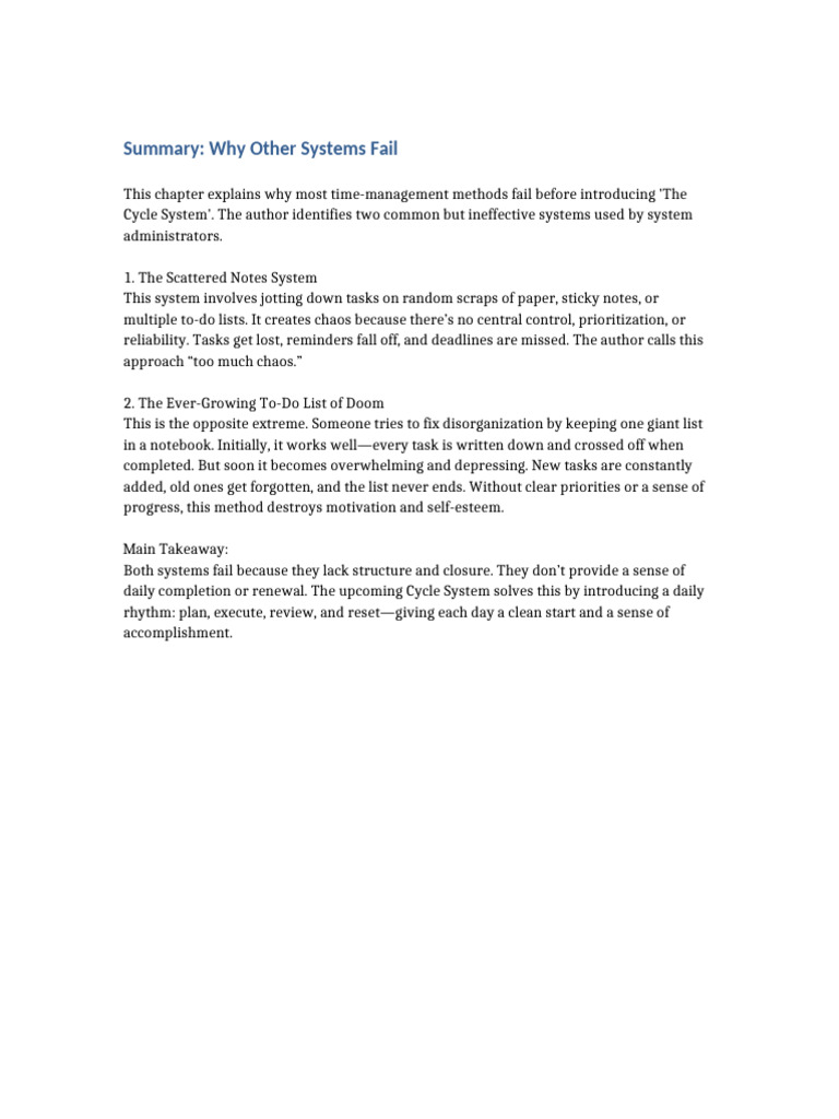 Summary Why Other Systems Fail | PDF