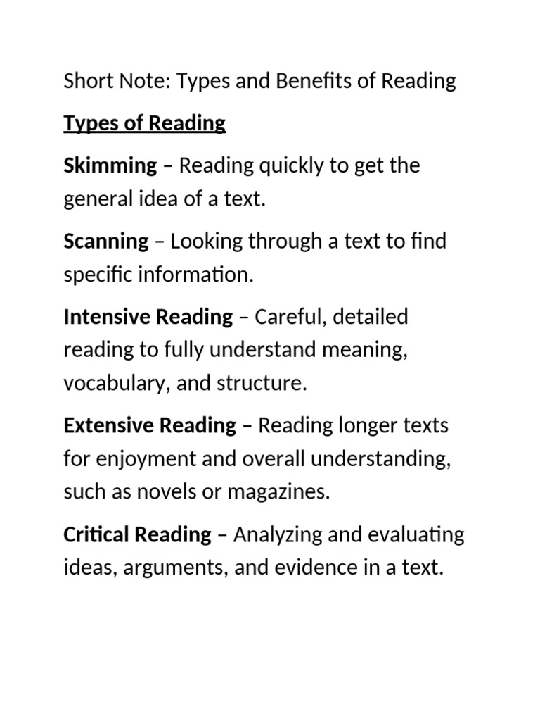 Types and Benefits of Reading Skills | PDF
