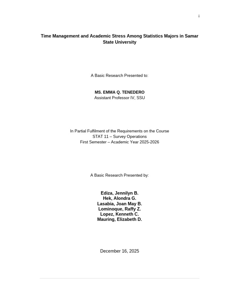 Time Management & Stress in Statistics Students | PDF | Survey ...