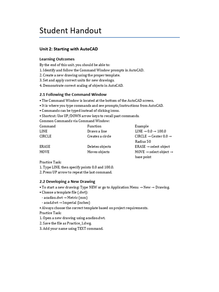UNit 2 Handout | PDF | Auto Cad