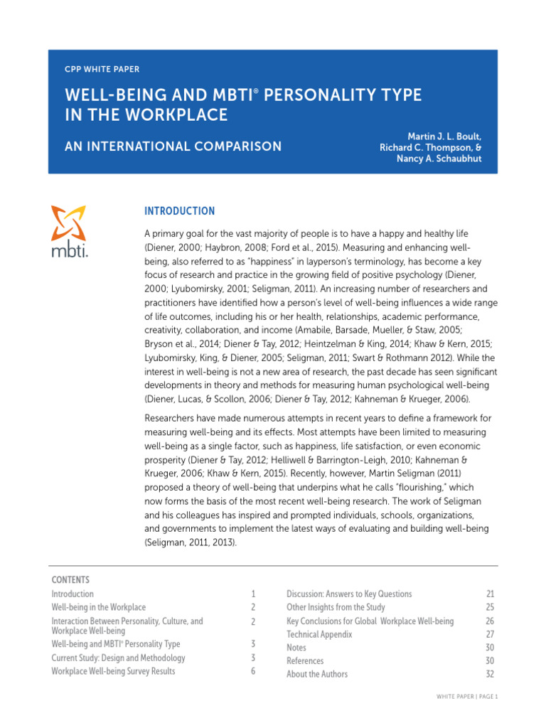Well-Being WP v10.FINAL | PDF | Well Being | Personality Type