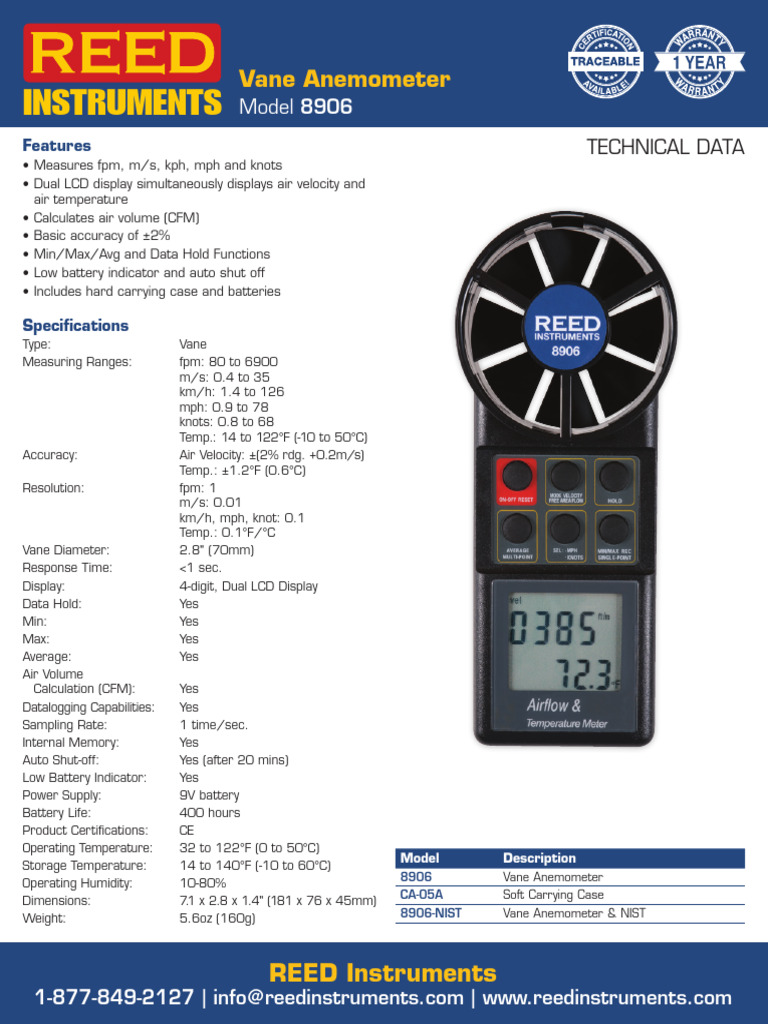 Datasheet Anemometer Reeds | PDF