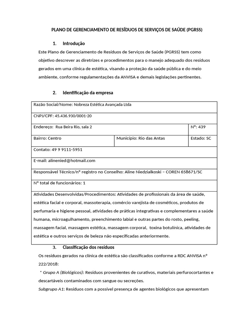 PGRSS para Clínica de Estética: Diretrizes e Gestão | PDF | Desperdício