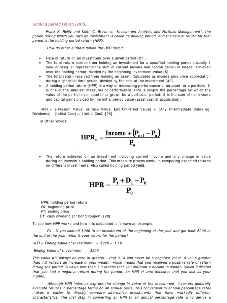 Holding Period Return (HPR) | PDF | Yield (Finance) | Investing