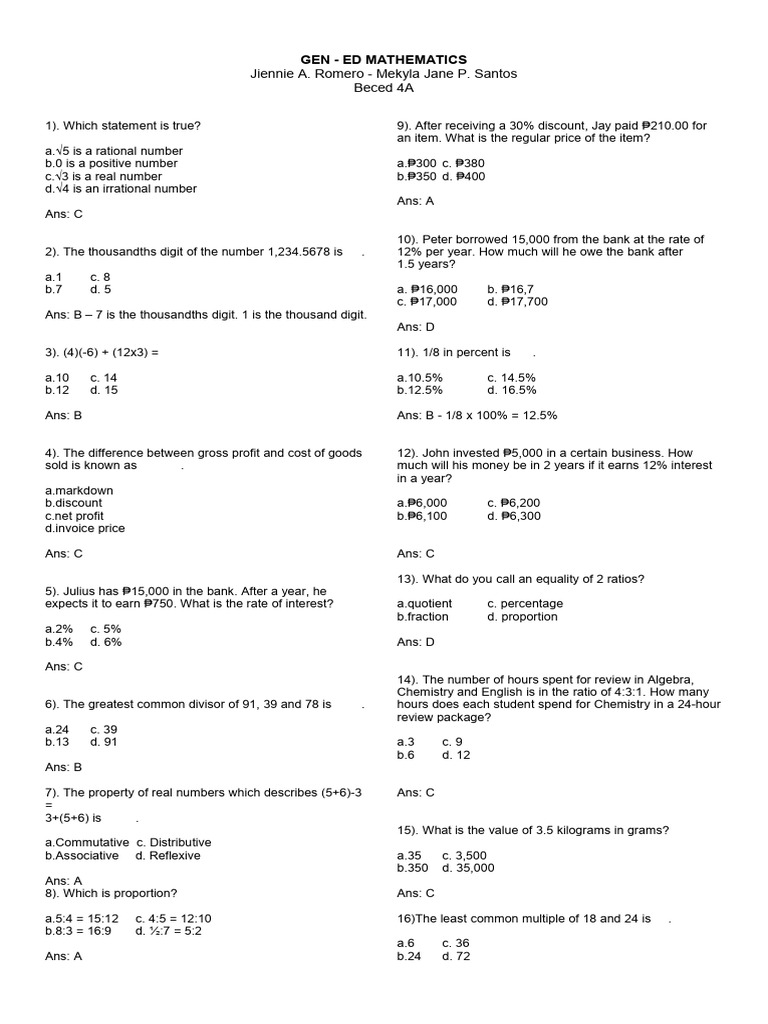 Essential Math Problems and Solutions | PDF | Interest | Grain (Unit)
