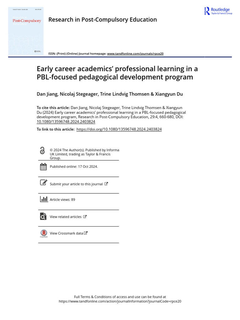 Early Career Academics' PBL Learning Insights | PDF | Pedagogy | Learning