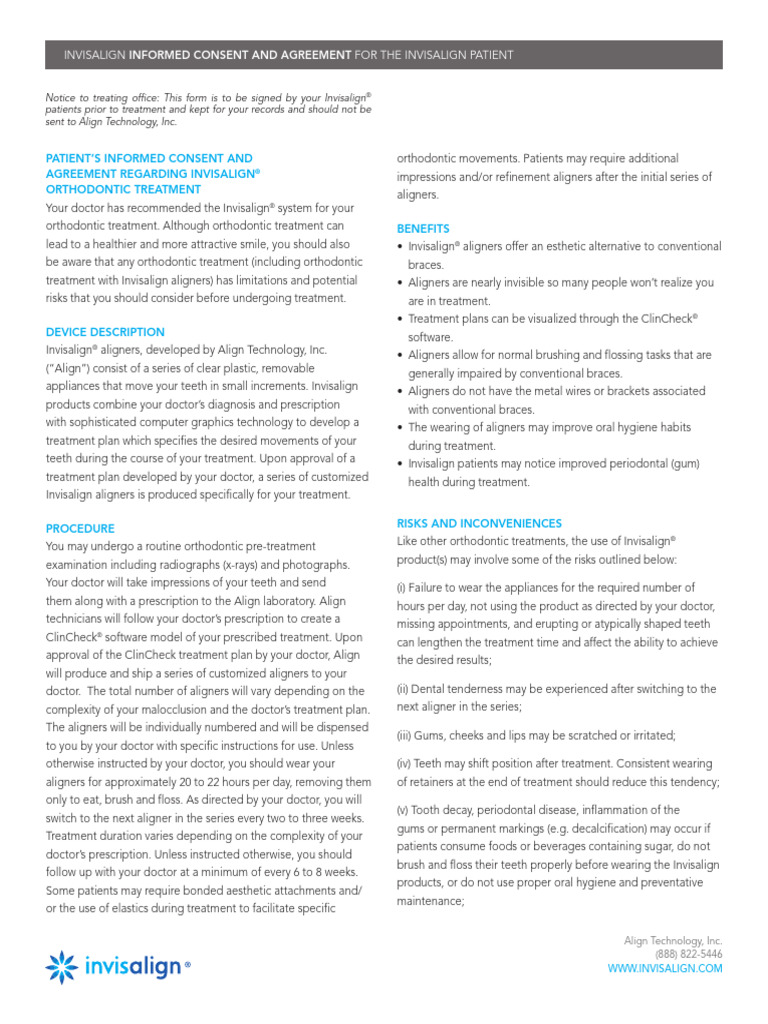 Invisalign Patient Consent Agreement | PDF | Orthodontics | Oral Hygiene