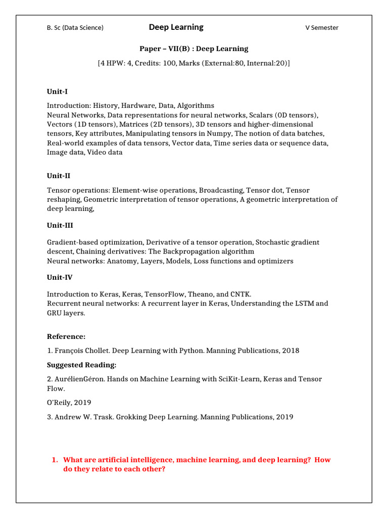 Deep Learning- Unit 1 & 2 | PDF | Deep Learning | Machine Learning