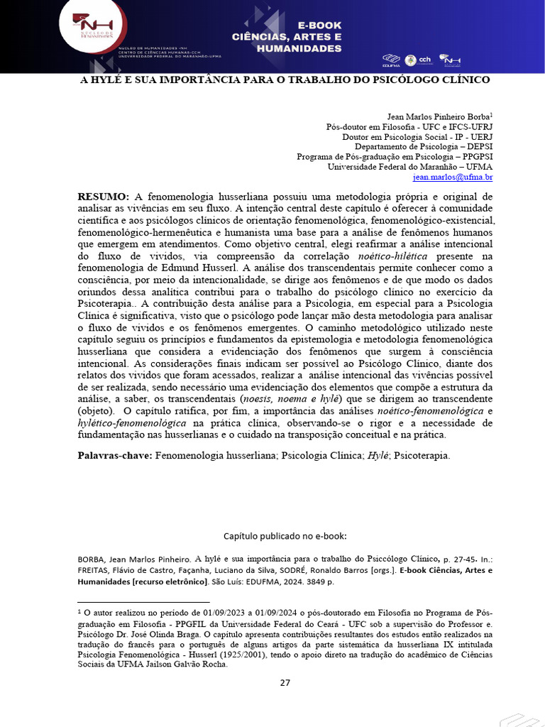JEAN MARLOS a Hylé e Sua Importancia Para o Trabalho Do Psicólogo ...