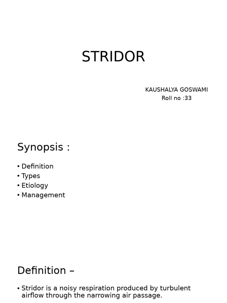 Stridor and it's implications | PDF