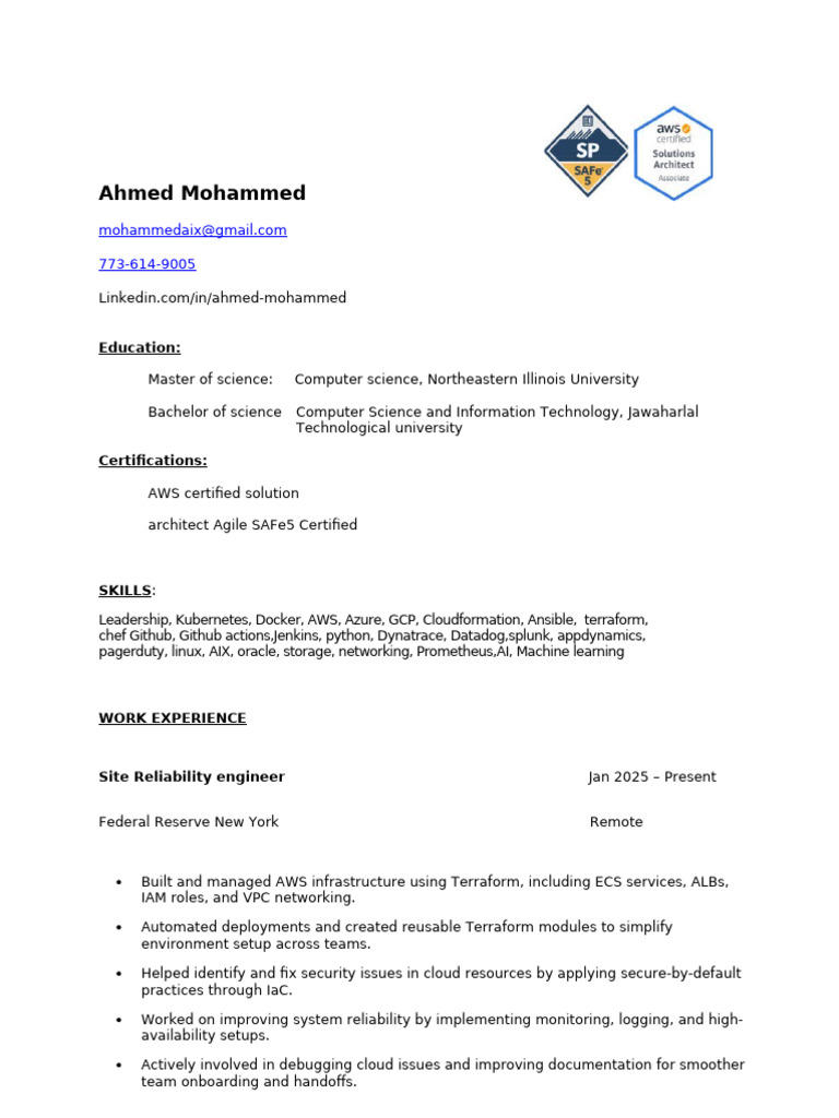 Resume_F | PDF | Cloud Computing | Amazon Web Services
