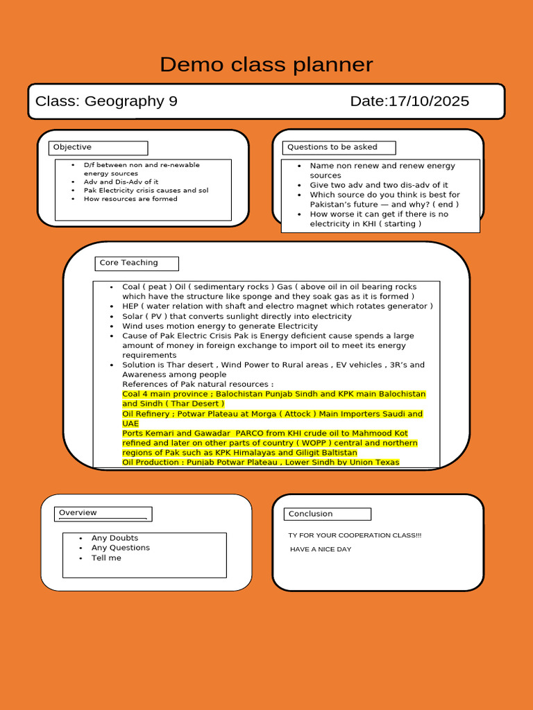 Demo Class Planner | PDF | Sustainable Energy | Renewable Energy