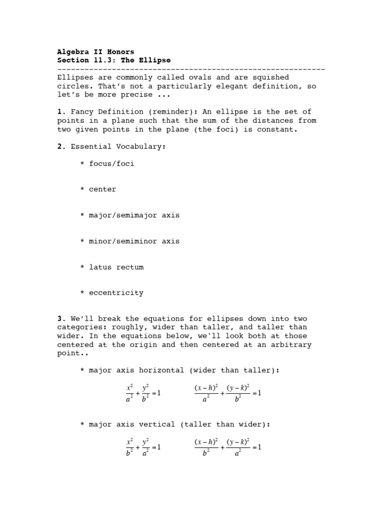 Understanding Ellipses in Algebra II | PDF