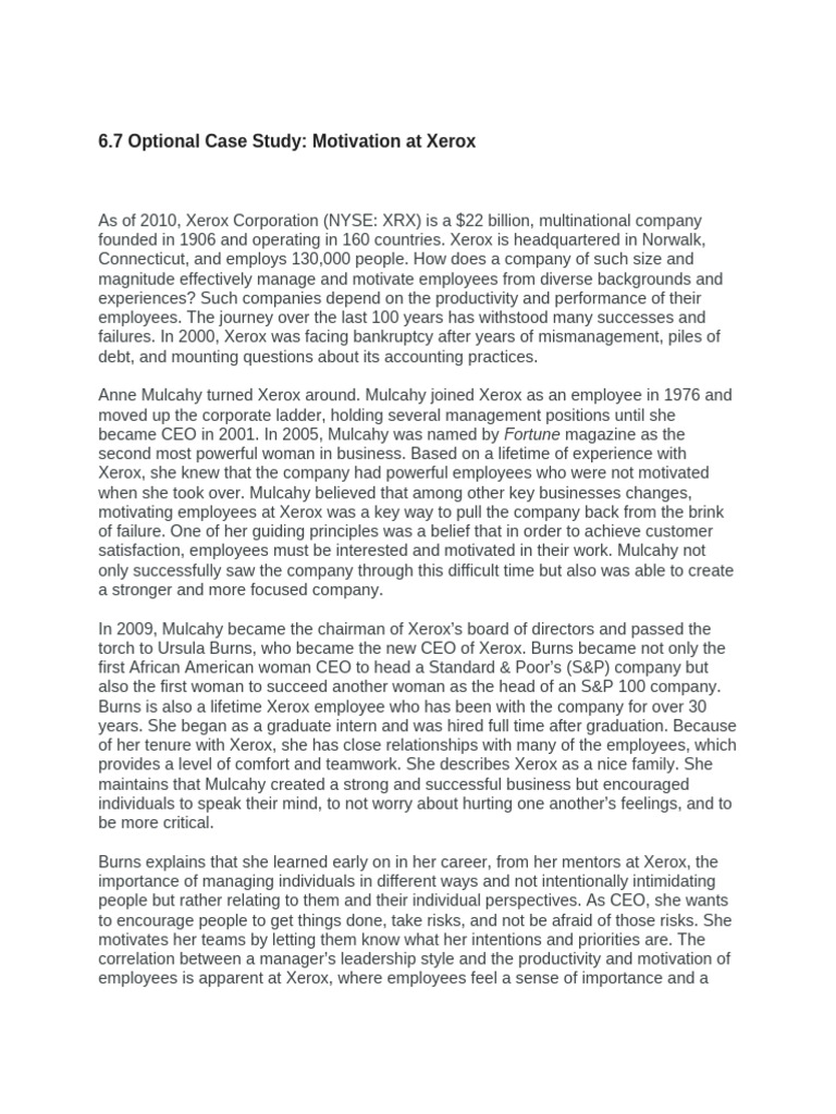 Xerox Case[1] | PDF | Psychology | Organizational Behavior