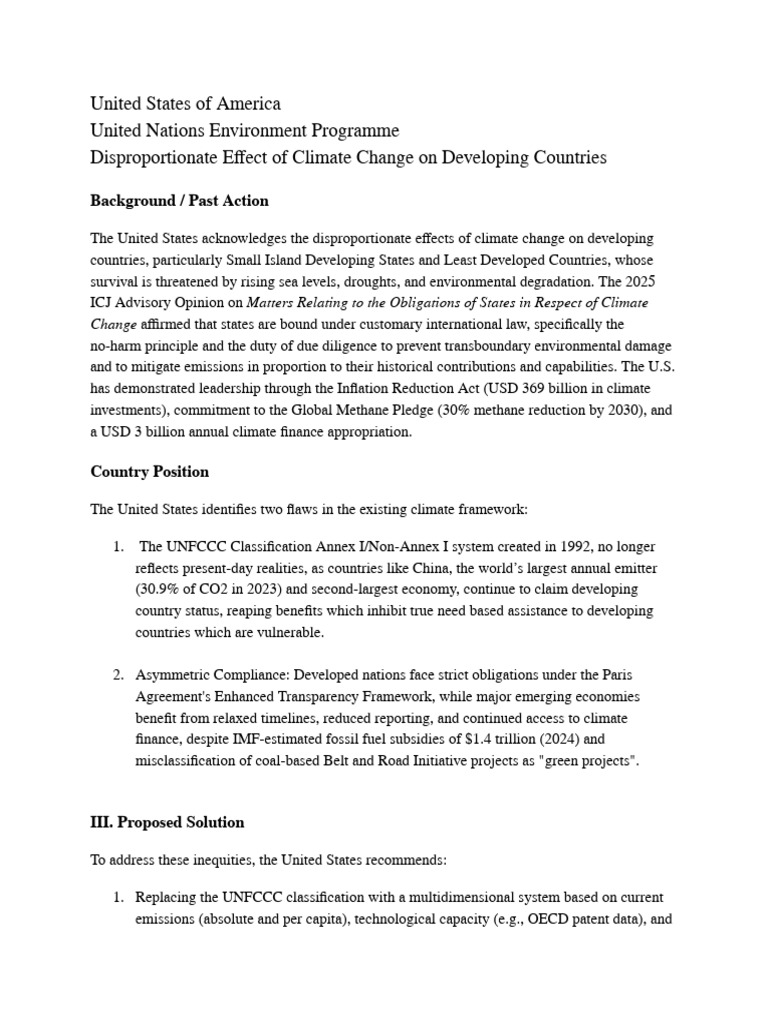 UNEP USA Position Paper | PDF | Climate Change | United Nations Framework Convention On Climate ...