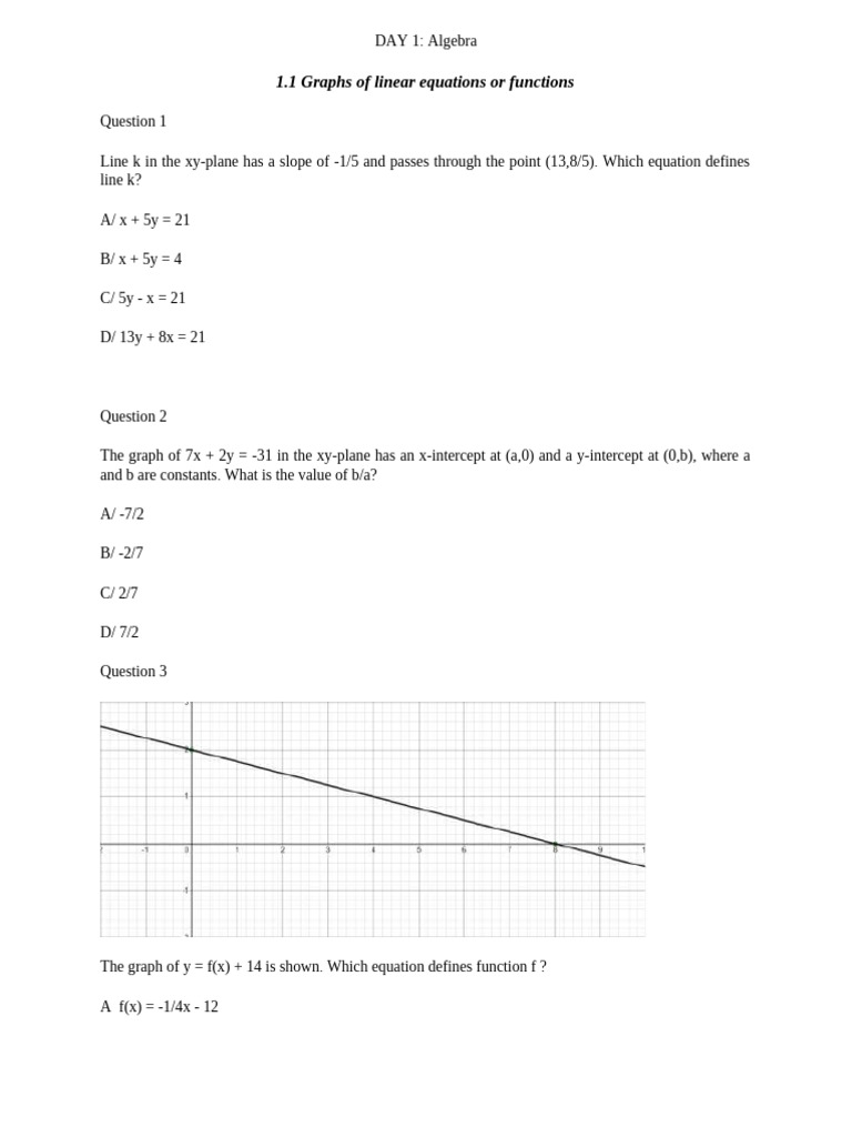 DAY 1 SAT MATH | PDF | Equations | Mathematical Analysis