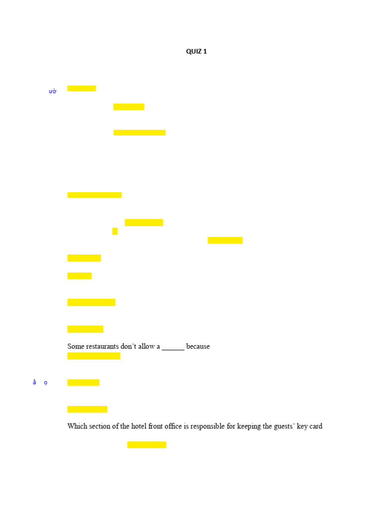 QUIZ 1 | PDF | Waiting Staff