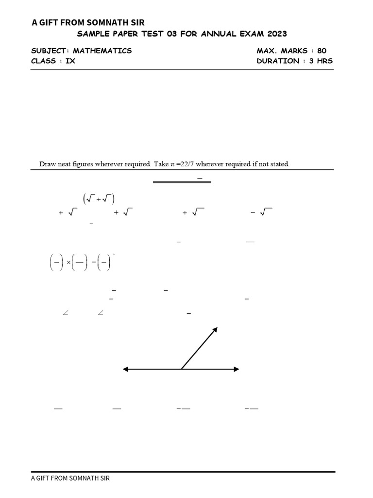 Maths Class Ix Sample Paper Test 03 for Annual Exam 2023 | PDF | Area ...