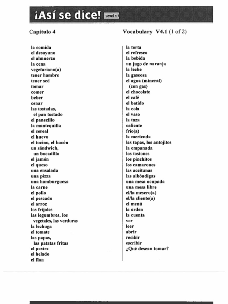 Asi Se Dice Level 1 Chapter 4 Vocabulario | PDF