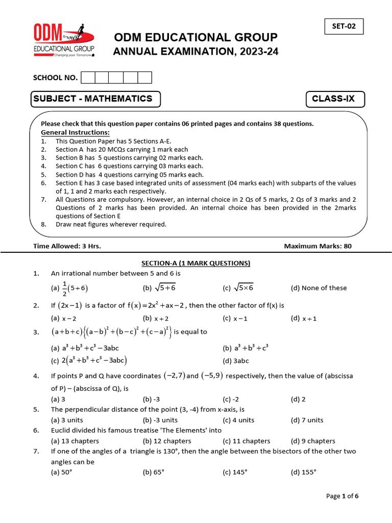 Ix Maths Annual Set-2 | PDF | Cost Of Living | Circle