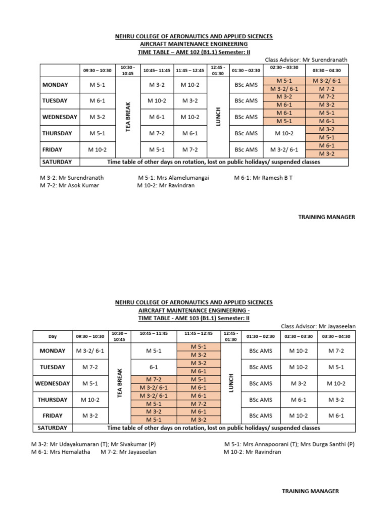AME Semester II Timetable Overview | PDF | Academic Term | Educational ...