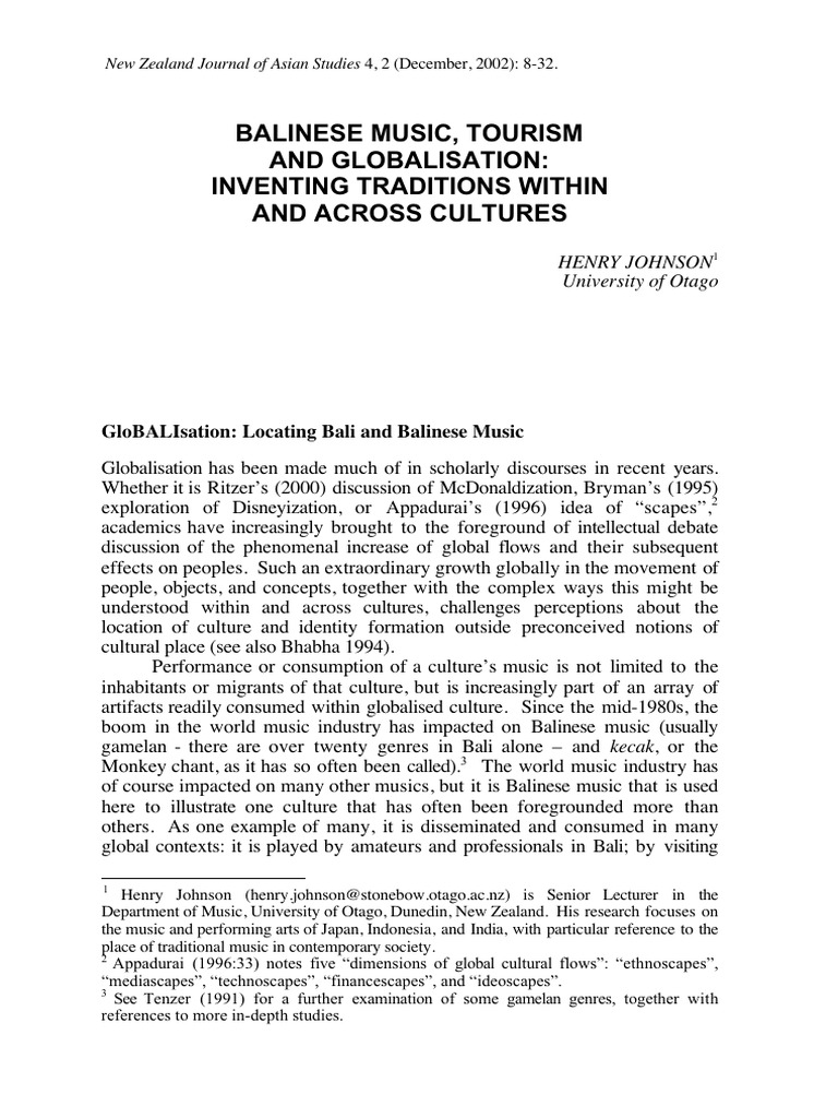 BALINESE MUSIC, TOURISM AND GLOBALISATION- INVENTING TRADITIONS WITHIN ...