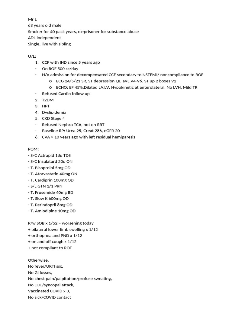 Admission Clerking Decompensated CCF | PDF | Diseases And Disorders ...