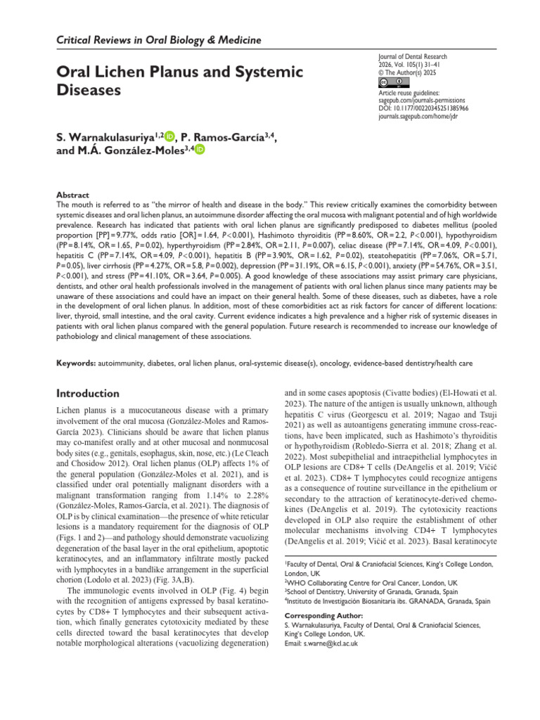 Oral Lichen Planus and Systemic Links | PDF | Health Sciences ...