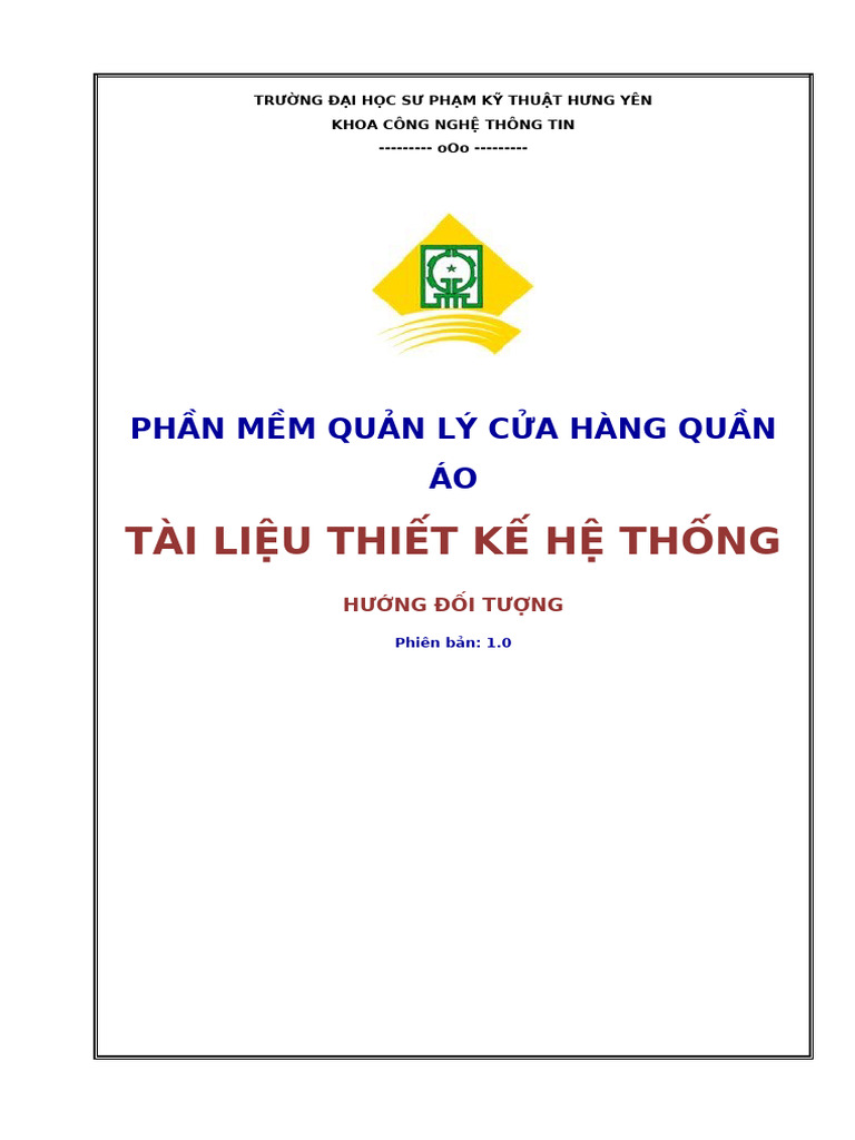BM-TK-01 - Thiet Ke He Thong Huong Doi Tuong - V1.0 | PDF