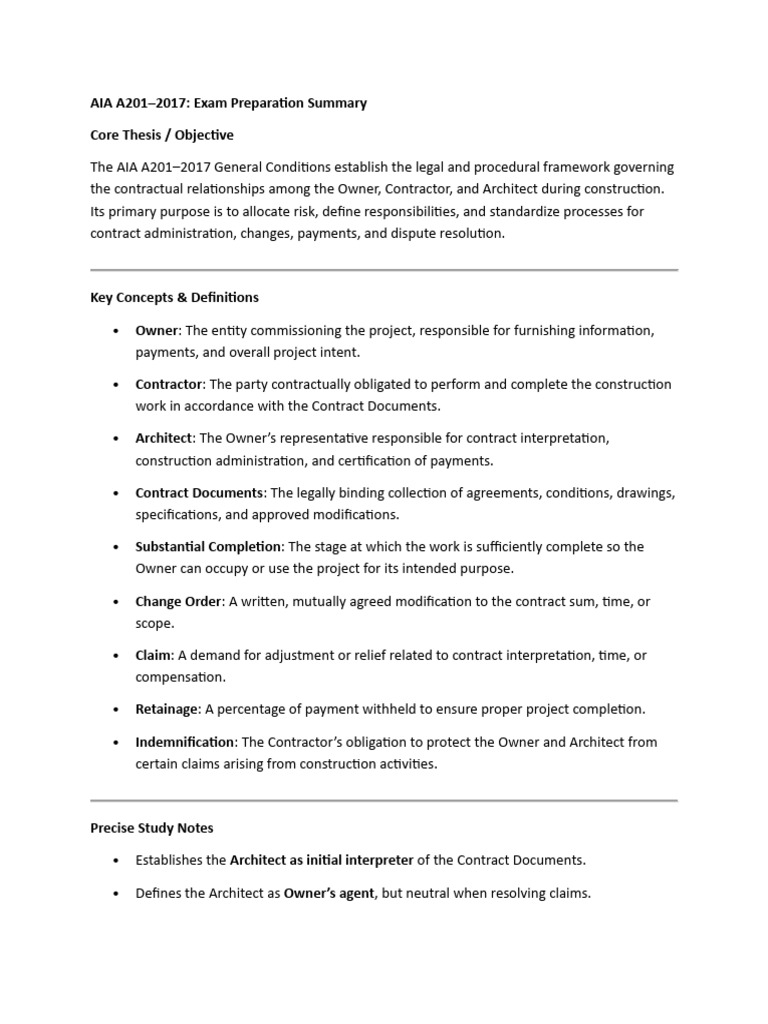 AIA A201 Exam Summary | PDF | Architect | Business