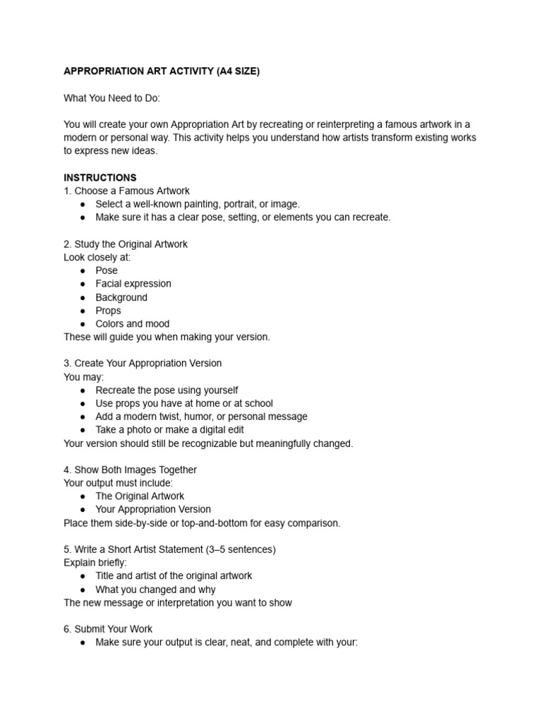 Appropriation Art Activity.docx | PDF