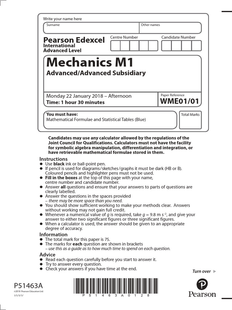 January 2018 Mechanics M1 Exam Paper | PDF | Collision | Force