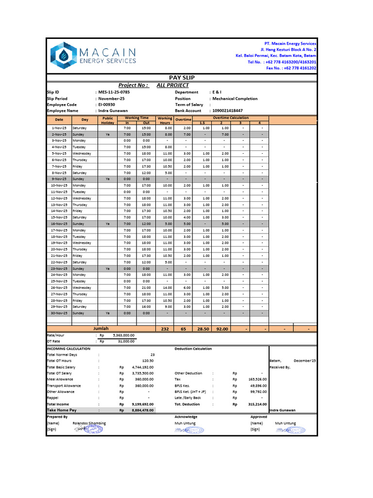 November 2025 Employee Pay Slip | PDF | Overtime | Taxes