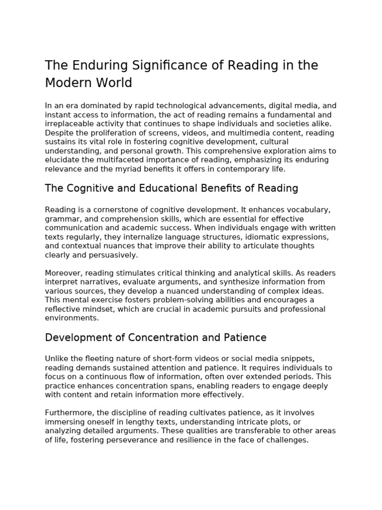 Why Reading Is Still Important Today | PDF | Reading Comprehension ...