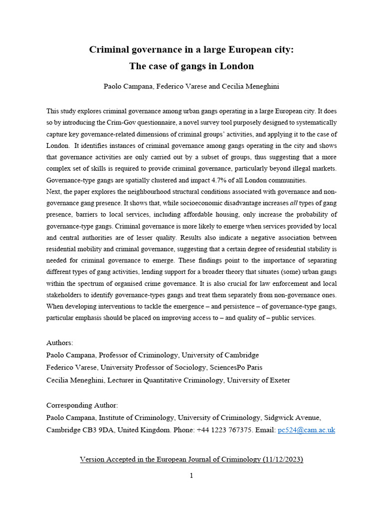 Criminal Governance Among London Gangs | PDF | Gang | Logistic Regression
