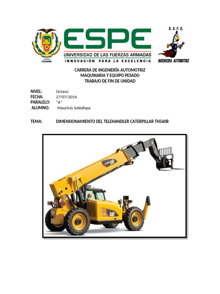 Dimensionamiento Telehandler Caterpillar TH560B | PDF | Bomba | Hidráulica