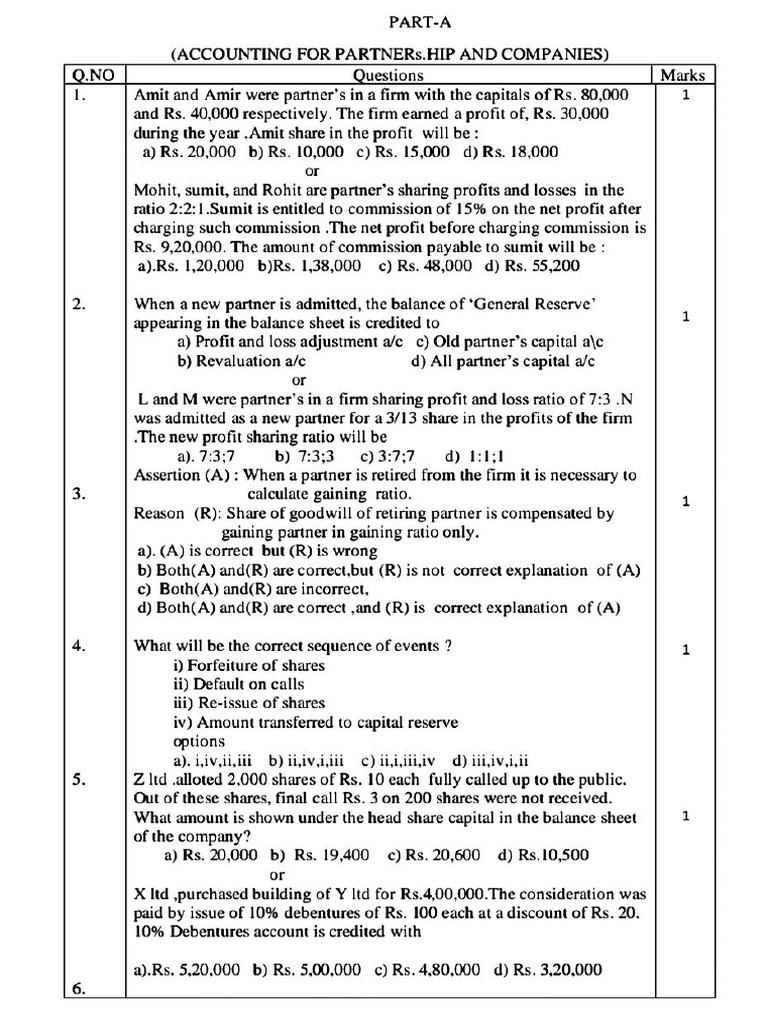 Sample Paper Accountancy With Solutions | PDF