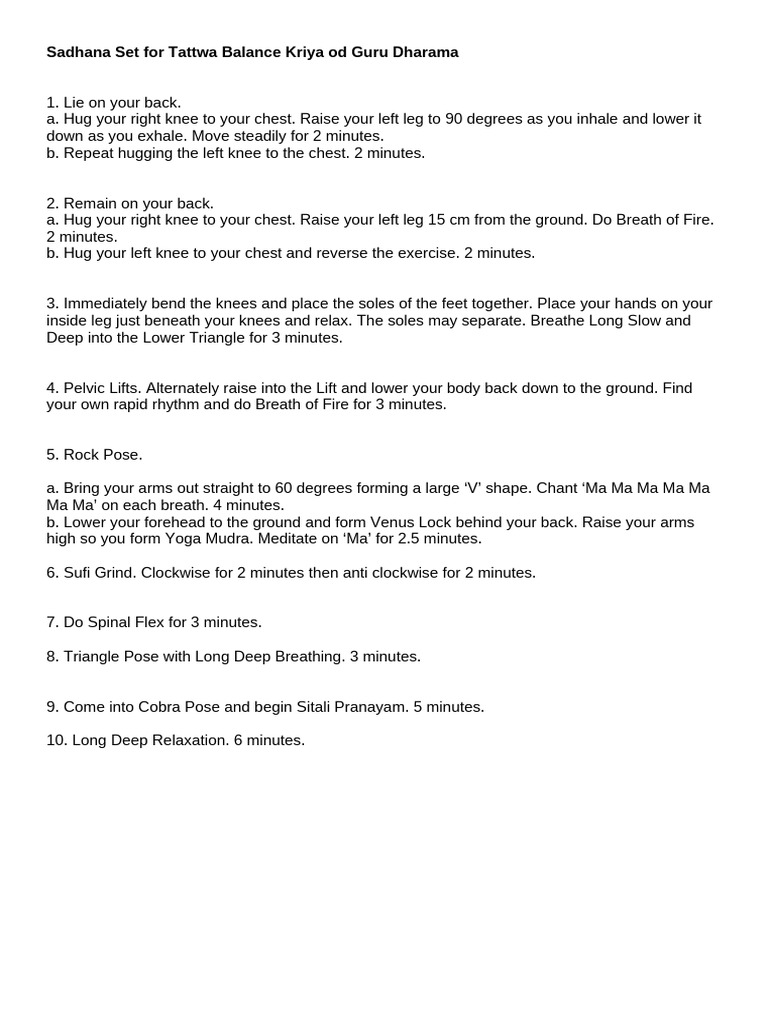 Sadhana Set for Tattwa Balance Kriya Od Guru Dharama | PDF