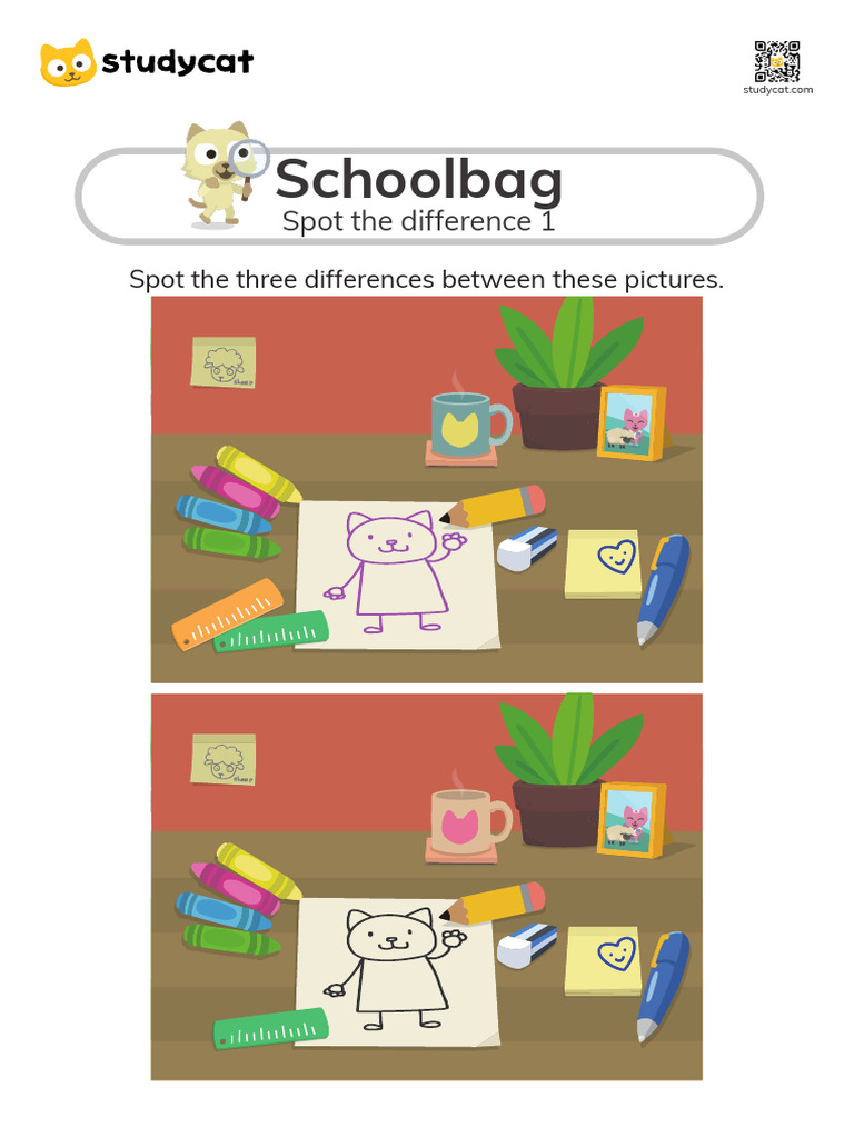 School Bag Spot the Difference Worksheet 1 | PDF