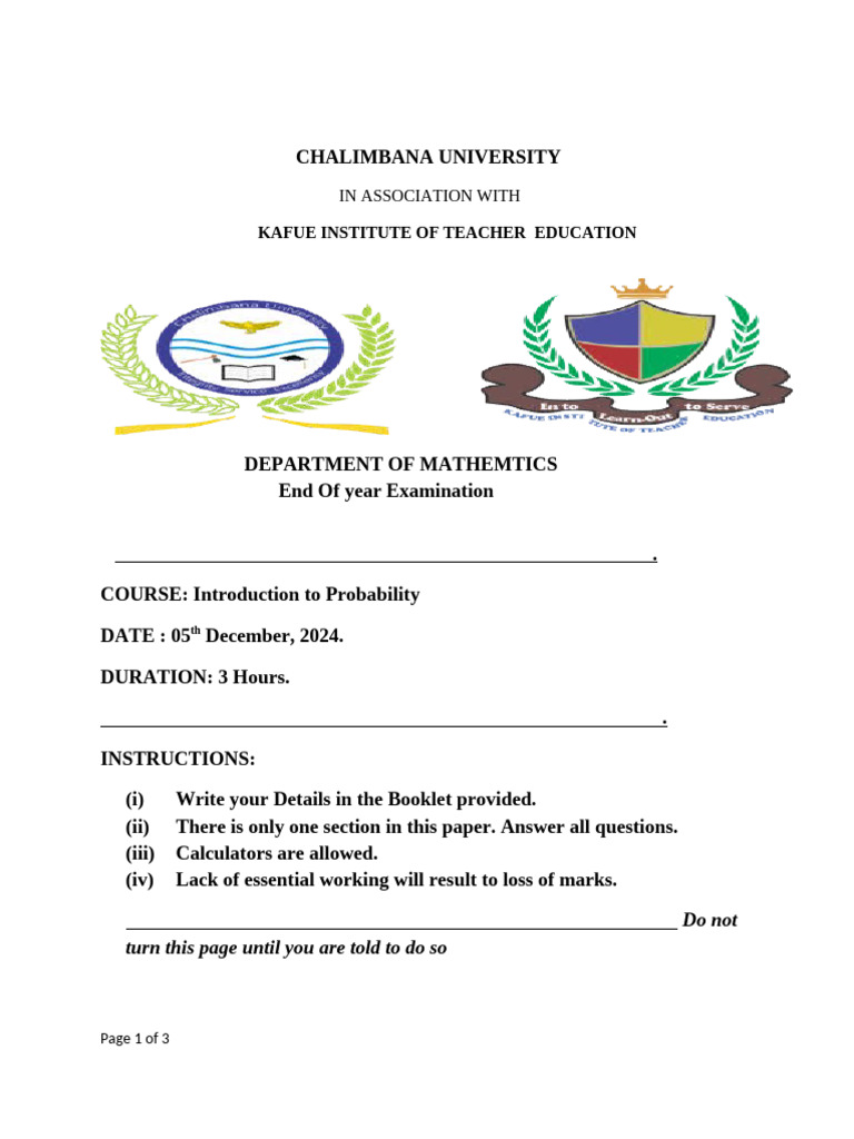 Probability examination | PDF | Probability And Statistics | Probability