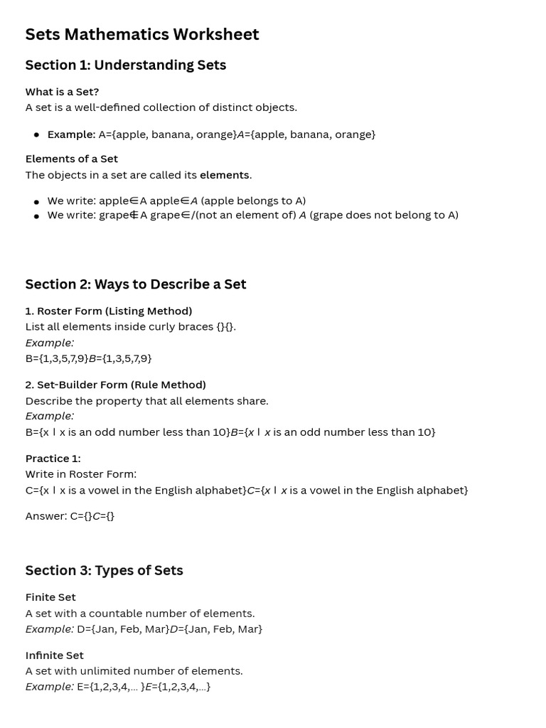 Section 1 Understanding Sets | PDF | Set (Mathematics) | Numbers