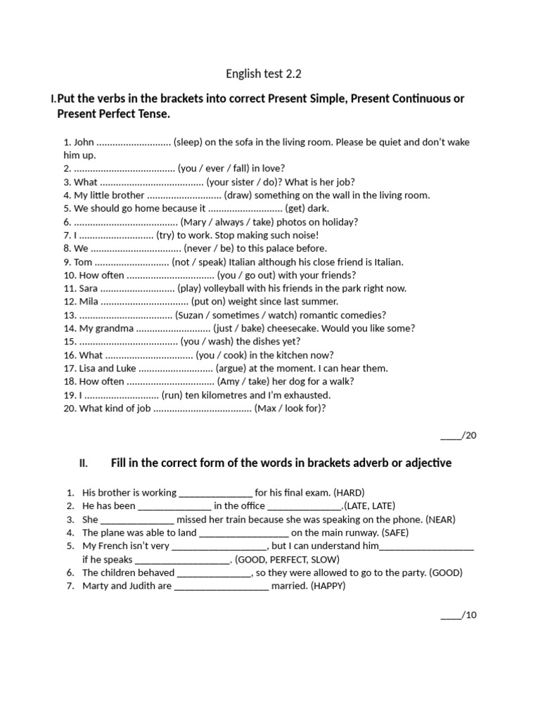 English test 2.2 | PDF | Linguistic Morphology | Grammar