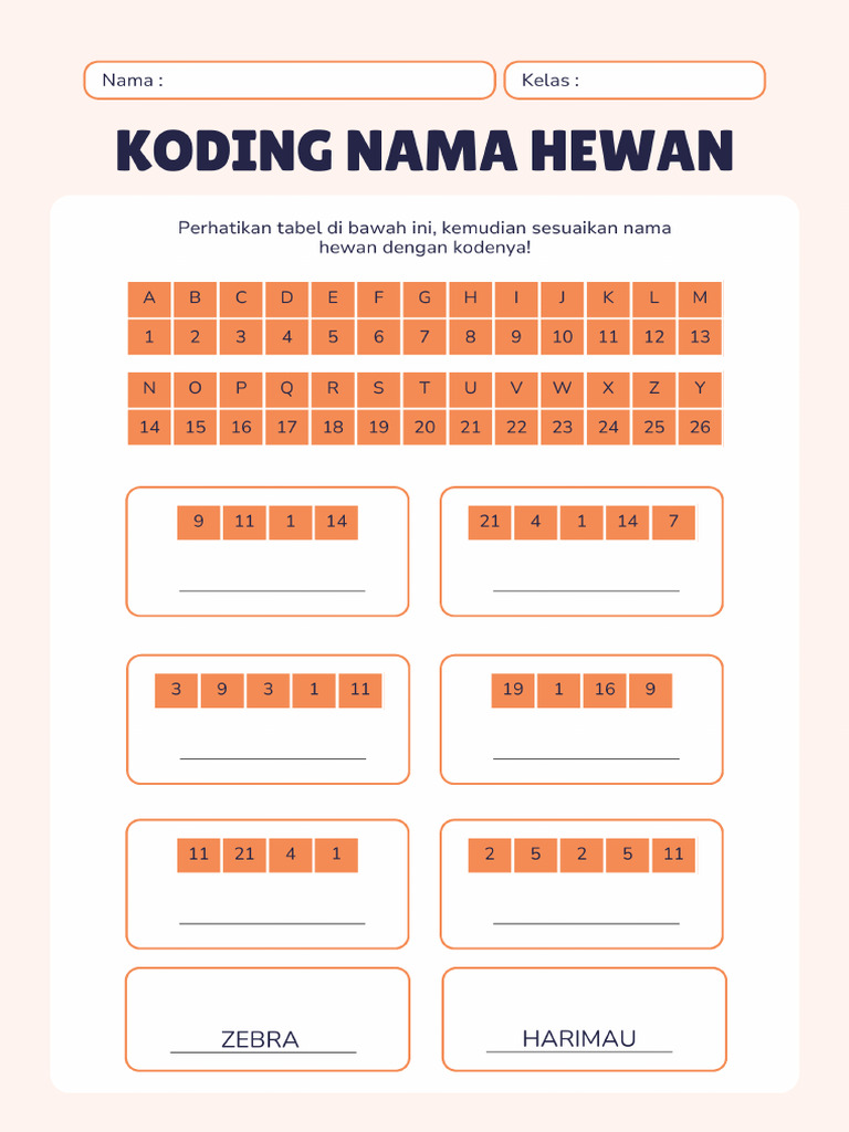 Koding Nama Hewan Lembar Kerja Oranye Ilustratif_20260109_190513_0000 | PDF