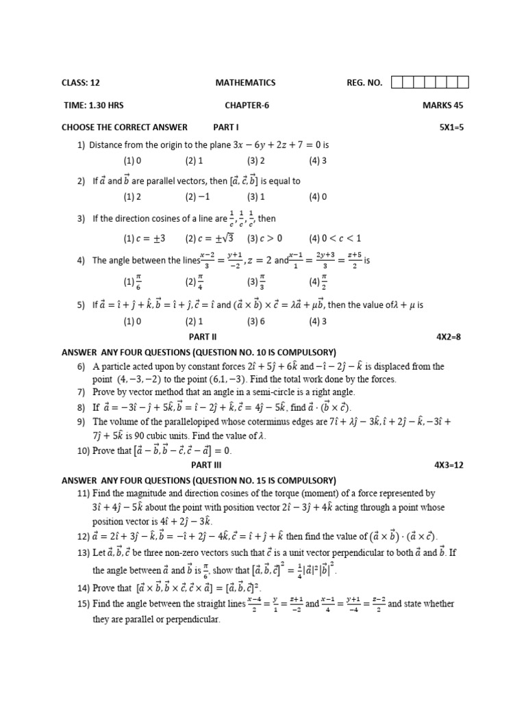 12 UNIT 6 EM TEST | PDF | Line (Geometry) | Euclidean Vector