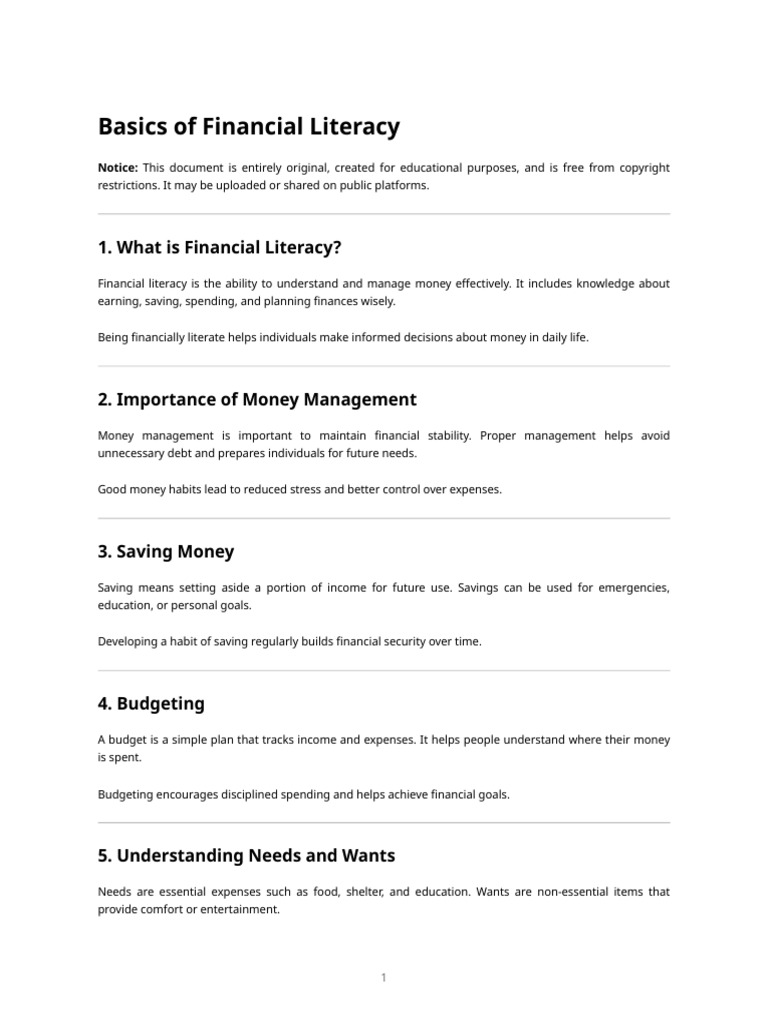 Essential Guide to Financial Literacy | PDF